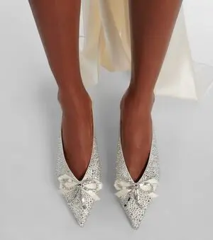 JIMMY CHOO Auria 50 Crystal-embellished Satin Mules - Silver