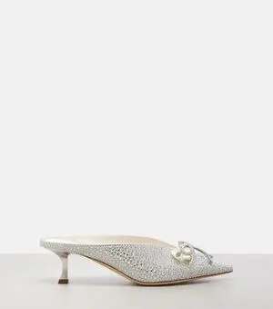 JIMMY CHOO Auria 50 Crystal-embellished Satin Mules - Silver