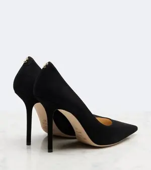 JIMMY CHOO Love 100 Suede Pointed Toe Pumps - Black
