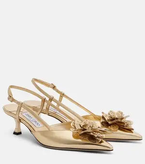 JIMMY CHOO Mimmi 50 Leather Slingback Pumps - Gold