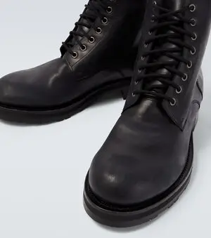 THE ROW Leather Combat Boots - Black
