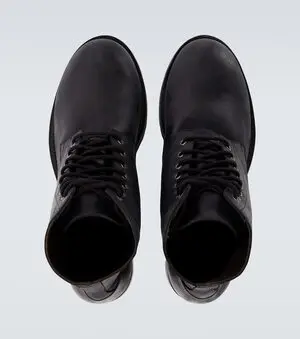 THE ROW Leather Combat Boots - Black