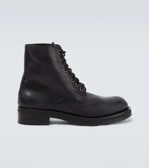 THE ROW Leather Combat Boots - Black