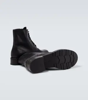 THE ROW Leather Combat Boots - Black