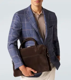 METIER Closer Slim Suede Briefcase - Brown
