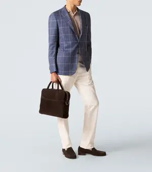 METIER Closer Slim Suede Briefcase - Brown