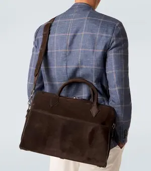 METIER Closer Slim Suede Briefcase - Brown