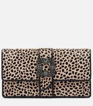 Manolo Blahnik Capri Embellished Calf Hair Clutch - Beige