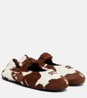 Miu Miu Cow-print Calf Hair Mary Jane Flats - White