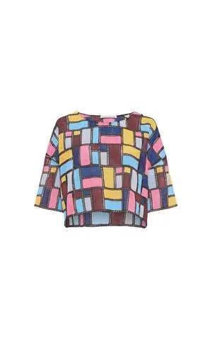 Gabriela Hearst Tatia Patchwork Embroidered Cropped Top