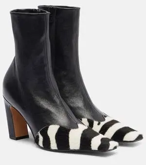 Khaite Nevada 85 Calf Hair And Leather Ankle Boots - Black