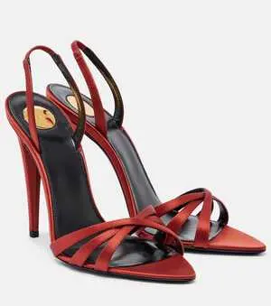 Saint Laurent Kate Crepe Satin Slingback Sandals