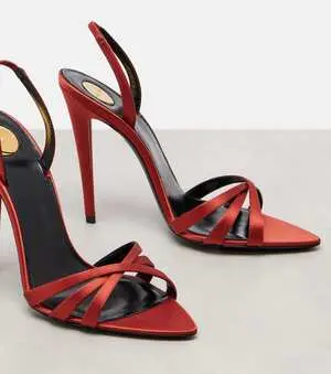 Saint Laurent Kate Crepe Satin Slingback Sandals