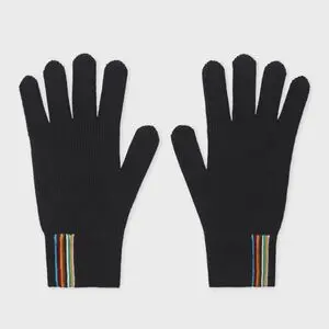 Paul Smith Merino Wool Gloves With Signature Stripe Trim - Black