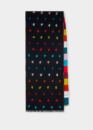 Paul Smith Black 'ps Initials' Wool-silk Scarf