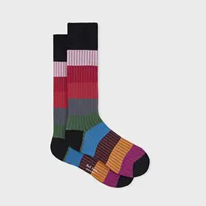 Paul Smith Ribbed Color Block Socks - Black