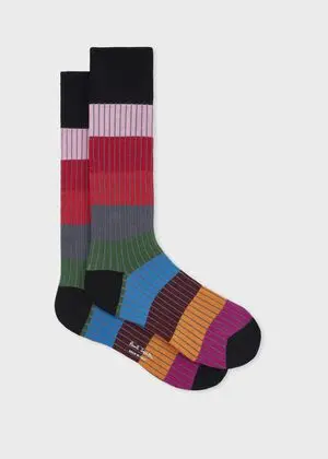 Paul Smith Ribbed Color Block Socks - Black