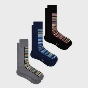 Paul Smith Signature Stripe Panel Crew Socks Three-pack - Multicolour