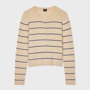 Paul Smith Scallop Trim Ribbed Cardigan - White