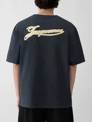 Jacquemus Relaxed Fit Cotton T-shirt With Contrast Logo And Dropped Shoulders - Navy