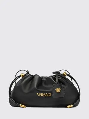 Versace Leather Clutch With Medusa Detail - Black