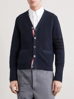 Thom Browne Striped Garment-dyed Cotton Cardigan - Blue