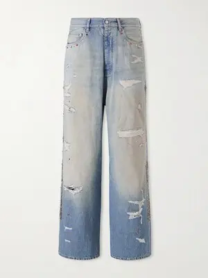 Amiri Straight-leg Distressed Studded Jeans - Blue
