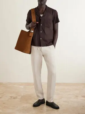 Eleventy Straight-leg Lyocell And Linen-blend Trousers - Neutrals