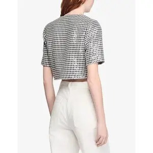 Sandro Houndstooth Cropped Woven Jacket