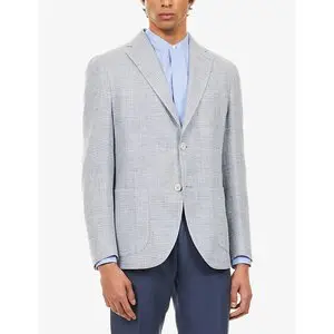 Eleventy Single-breasted Checked Linen And Wool-blend Jacket