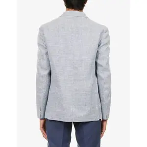 Eleventy Single-breasted Checked Linen And Wool-blend Jacket