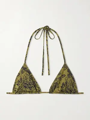 Ulla Johnson Maya Printed Triangle Bikini Top - Dark Green