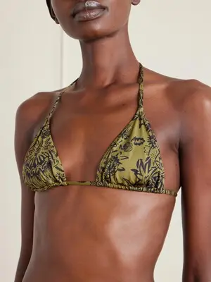 Ulla Johnson Maya Printed Triangle Bikini Top - Dark Green