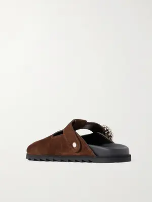 ROGER VIVIER Slidy Viv Crystal-embellished Suede Slip-ons - Brown