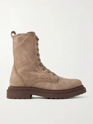 Brunello Cucinelli Suede Lace-up Combat Boots - Brown