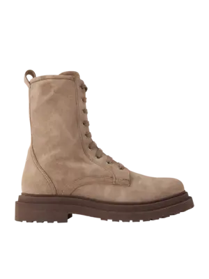 Brunello Cucinelli Suede Lace-up Combat Boots - Brown