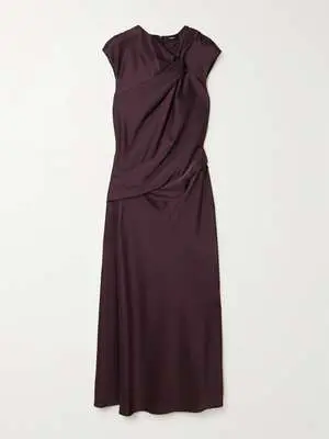 Theory Twist-front Draped Satin Midi Dress - Plum