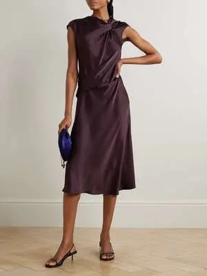 Theory Twist-front Draped Satin Midi Dress - Plum