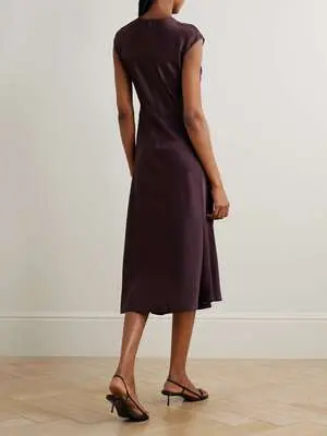 Theory Twist-front Draped Satin Midi Dress - Plum
