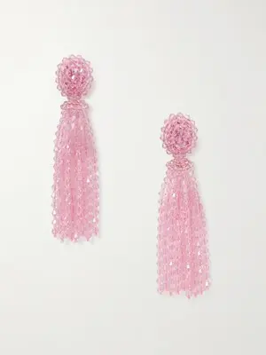 Oscar De La Renta Tassel Beaded Clip Earrings - Pink