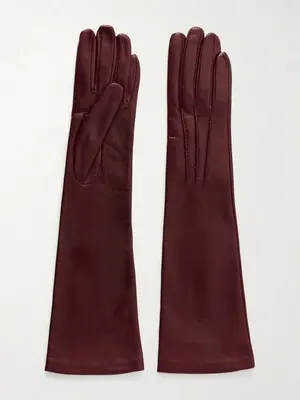 Nour Hammour Leather Gloves - Burgundy