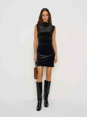 REFORMATION Alden Knit Velvet Dress - Black