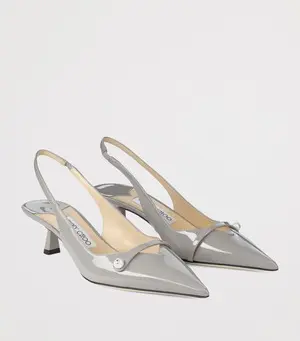 JIMMY CHOO Amita 45 Leather Slingback Pumps - Grey