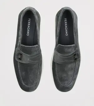 FERRAGAMO Suede Tancredi Loafers - Grey