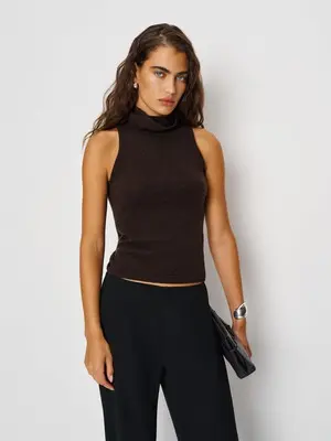 REFORMATION Marcy Cashmere Turtleneck Tank Top - Brown