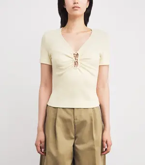 Sandro Stretch-cotton Ruched-detail T-shirt - Beige