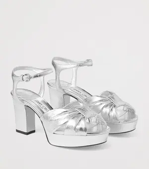 JIMMY CHOO Heloise 80 Leather Heeled Sandals - Silver