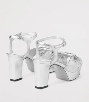 JIMMY CHOO Heloise 80 Leather Heeled Sandals - Silver