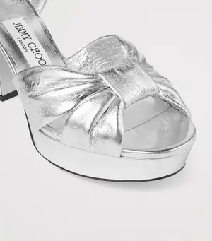 JIMMY CHOO Heloise 80 Leather Heeled Sandals - Silver