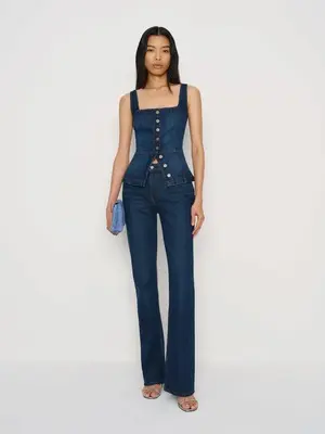 REFORMATION Tilly Stretch Denim Top - Blue
